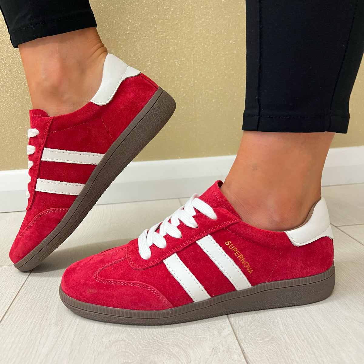 Drilleys Ladies Hot Siren Suede Leather Laced Trainer SIXTY FOUR – SM Shoes