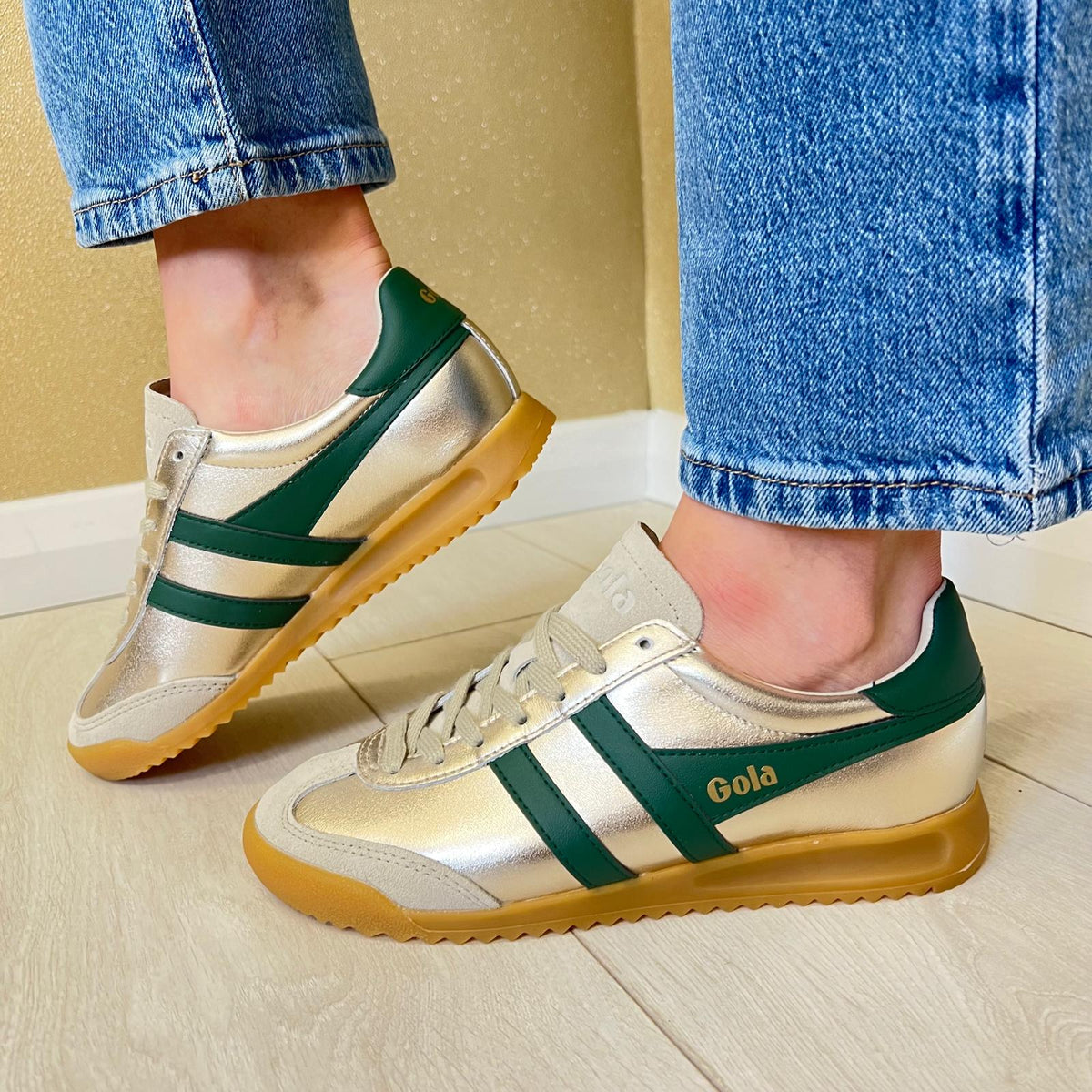 Gola Ladies Gold/Evergreen Gum Sole Trainer TORPEDO GLIMMER – SM Shoes