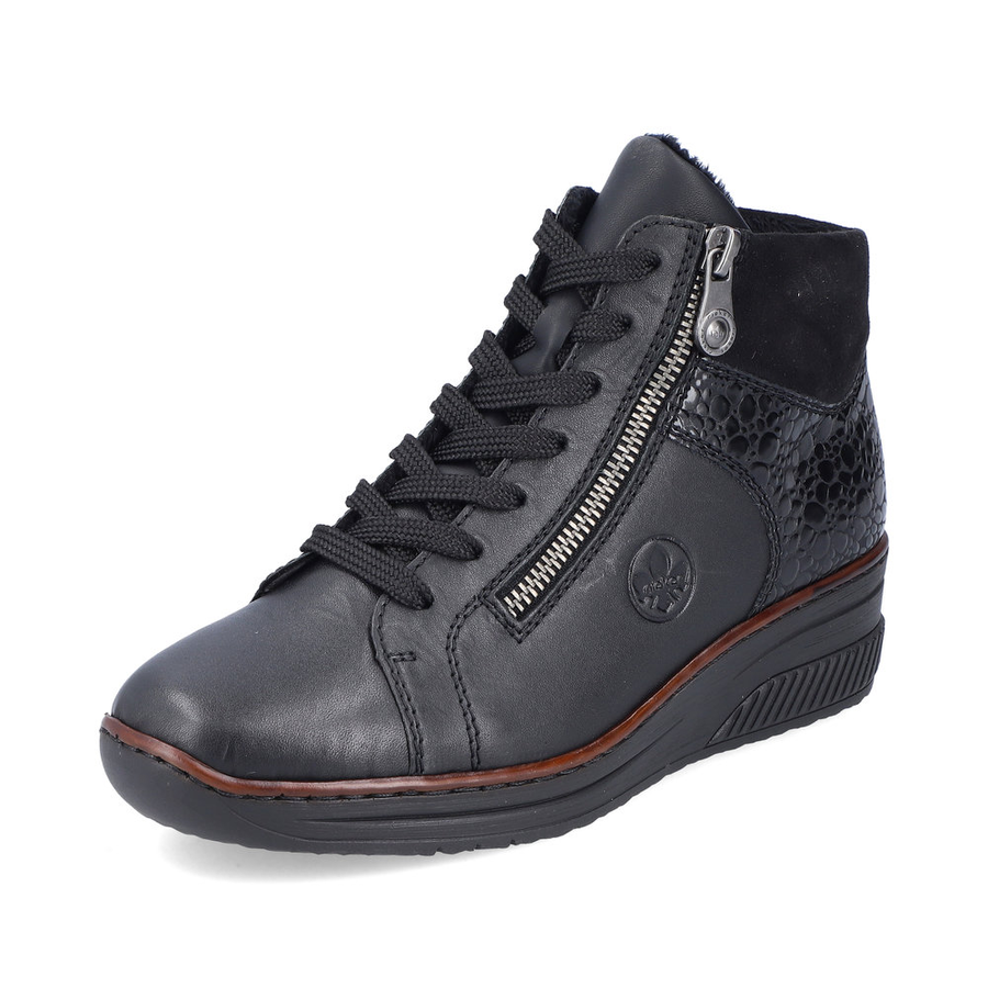 Rieker Ladies Black Combination Low Wedge Laced/Zip Ankle Boot 48710-0 ...