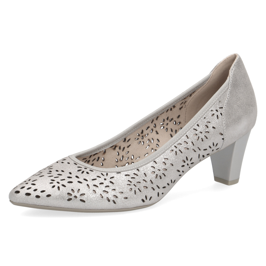 Caprice Silver Metal Low Heel Court Shoe – SM Shoes